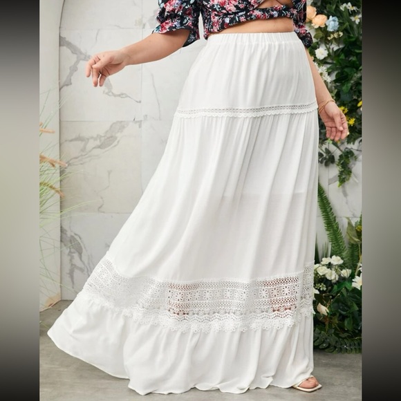 Skirts | Boho White Sheer Mesh Lace Panel | Poshmark